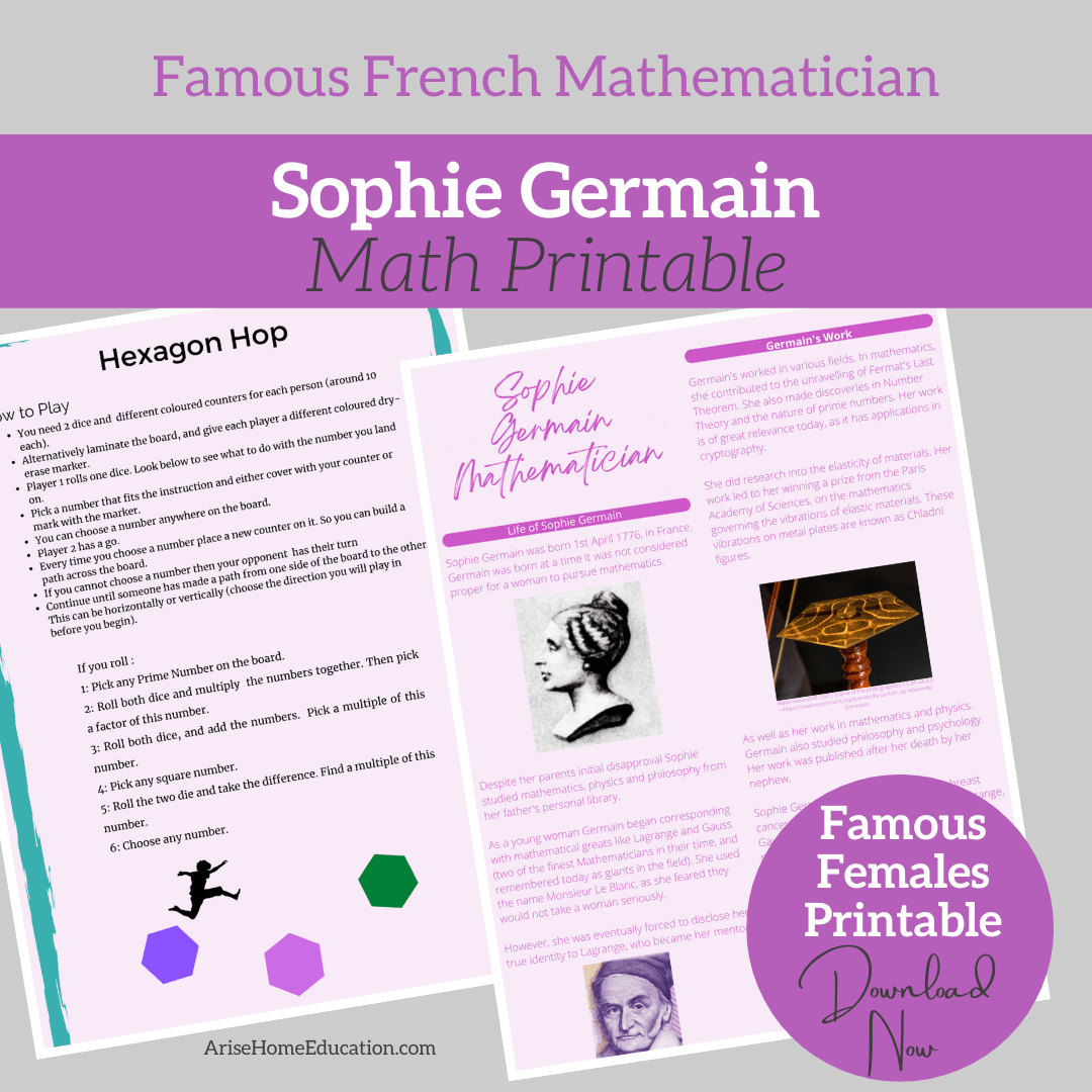 Sophie Germaine Math Printable - Arise Home Education